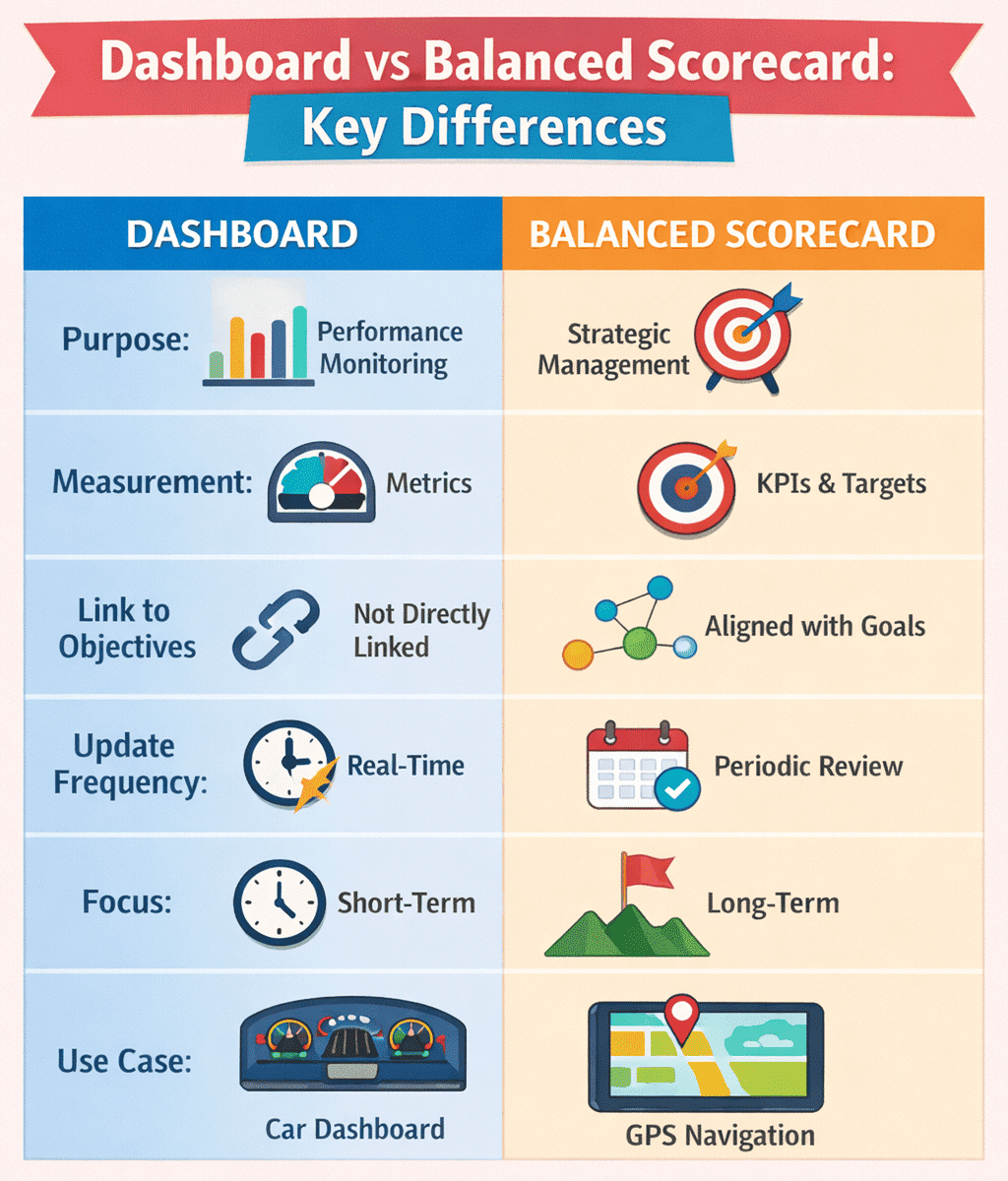 Dashboard Vs Balanced Scorecard: Key Differences and Uses | PM Study Circle