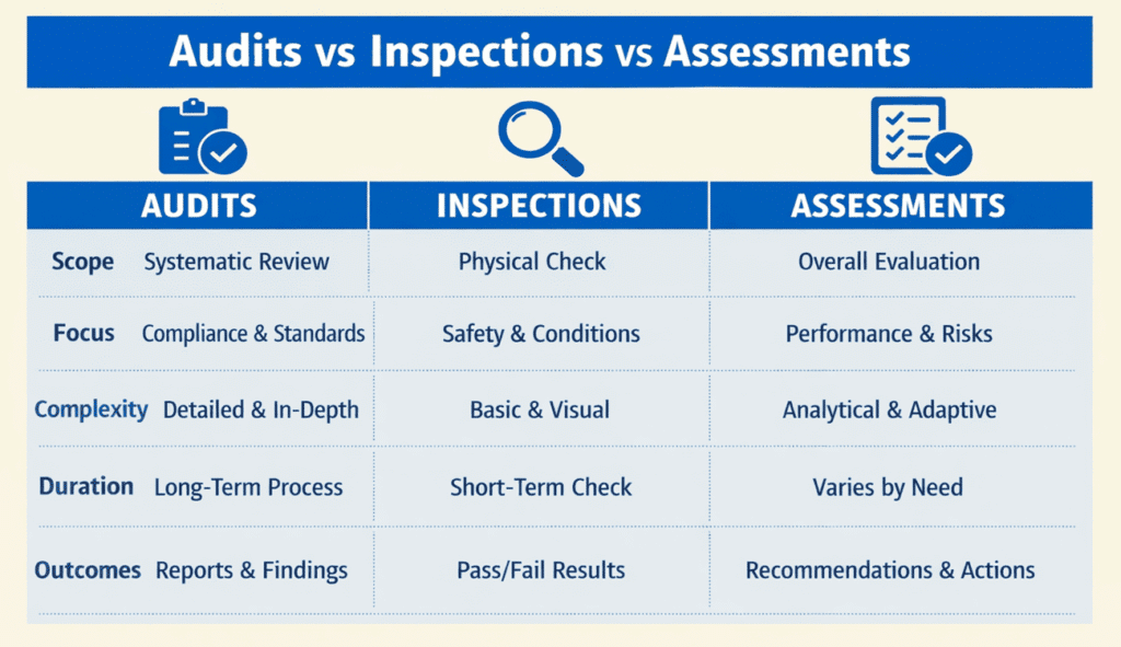Audits Vs Inspections Vs Assessments: Key Differences Explained | PM ...