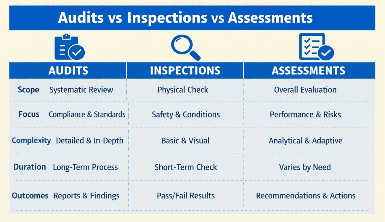 Audits Vs Inspections Vs Assessments: Key Differences Explained | PM ...